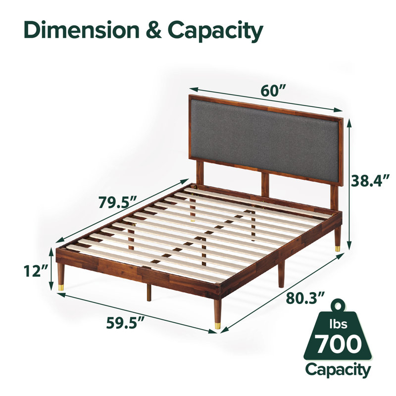 Zinus Raymond 38 inch Wood Platform Bed Frame with Adjustable Upholstered Headboard Reviews Wayfair
